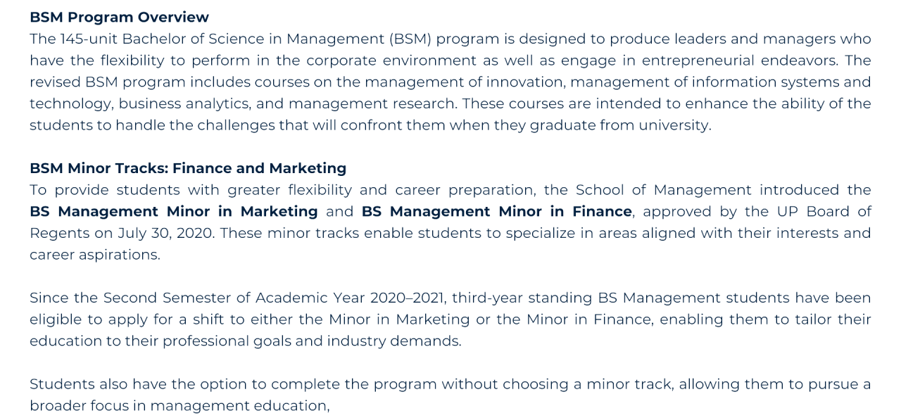 BSM Program Overview