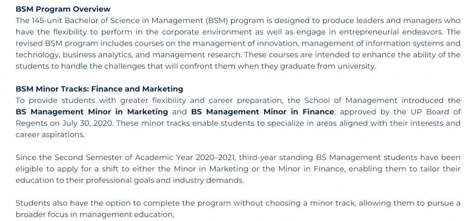 BSM Program Overview