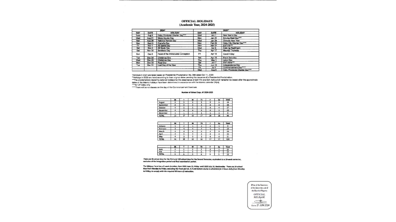 BSM Academic Calendar